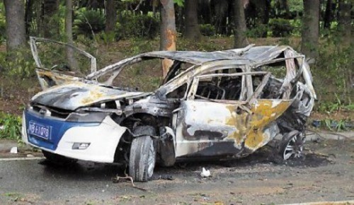 BYD electric taxi fire caused by collision, rather than the batteries